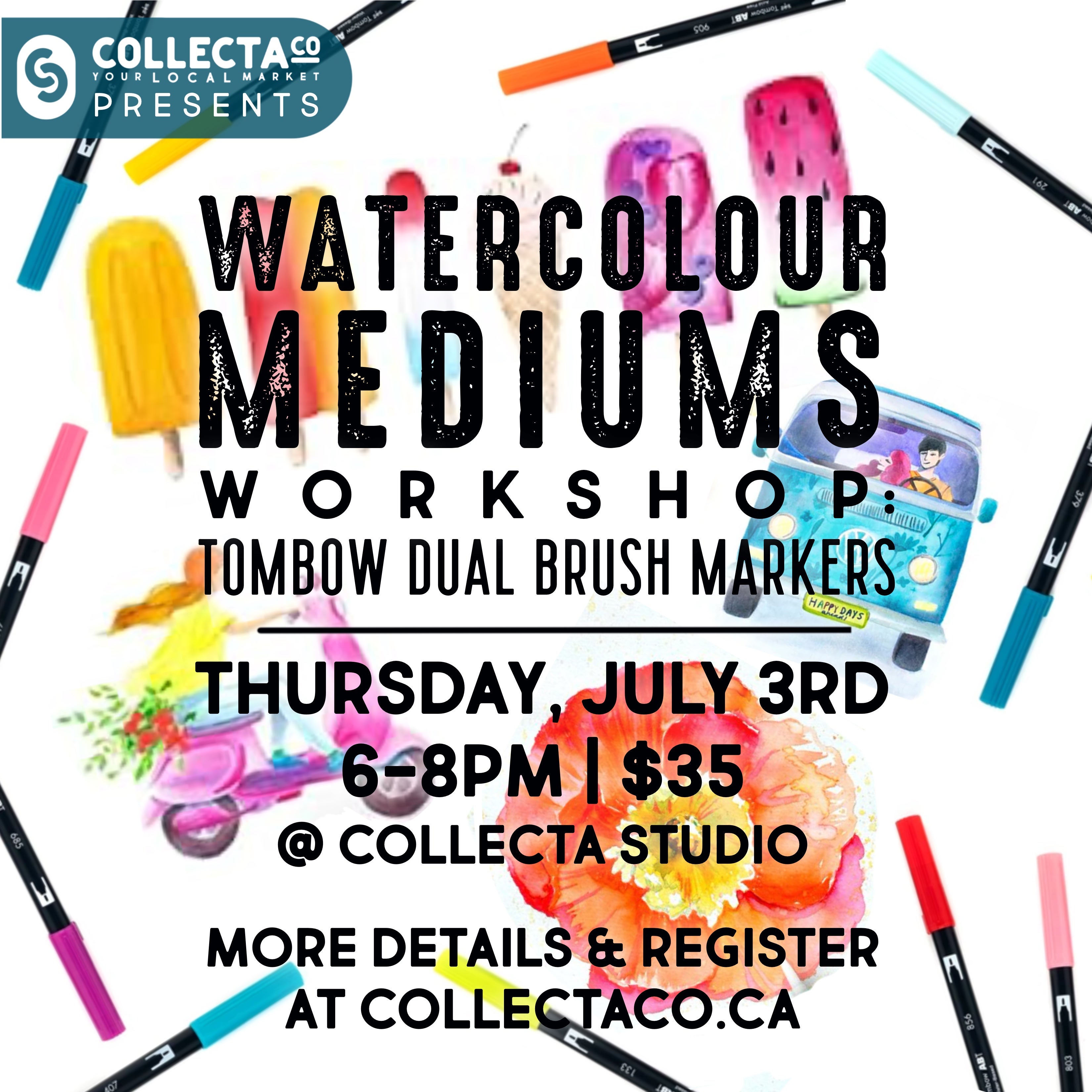 Watercolour Mediums Workshop: Tombow Dual Brush Markers | CollectaCo.ca